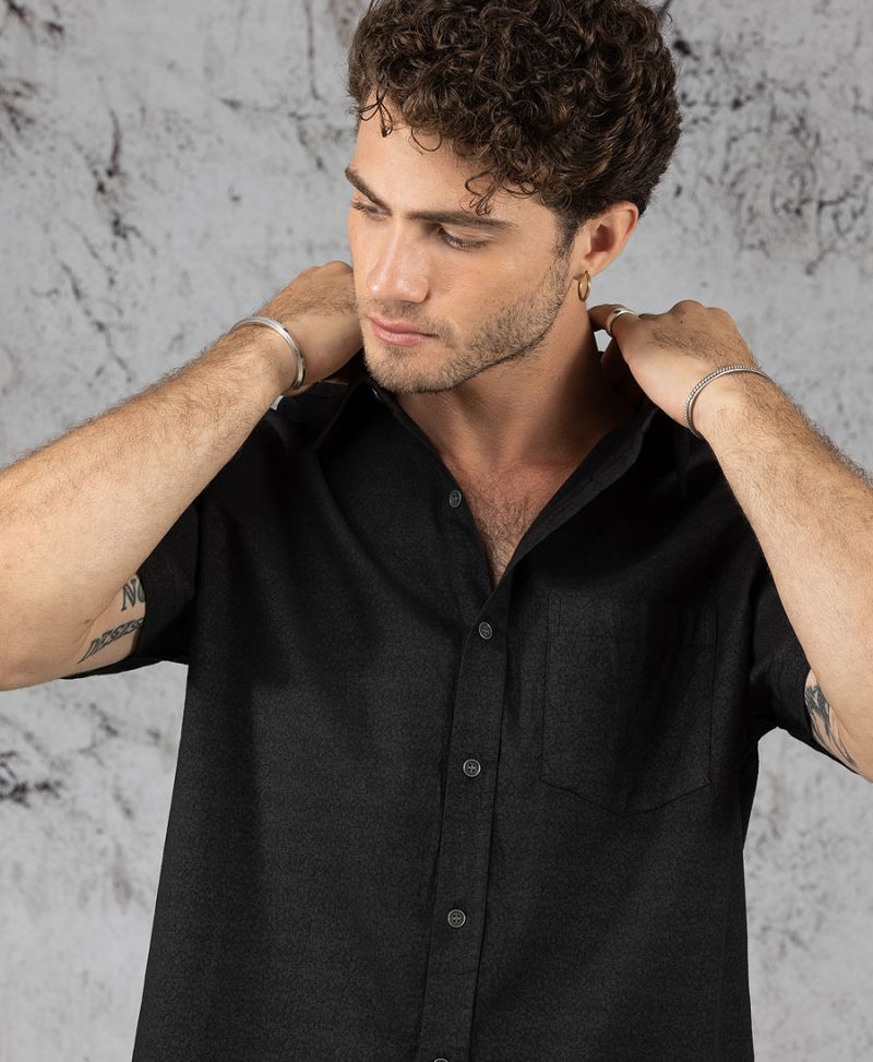Psychedelic Long Button Up Shirt Men Black Button Down All Over Print