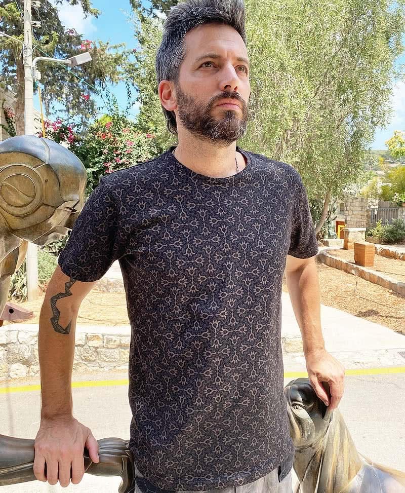 psychedelic t-shirt for man hamsa sacred geometry shirt black