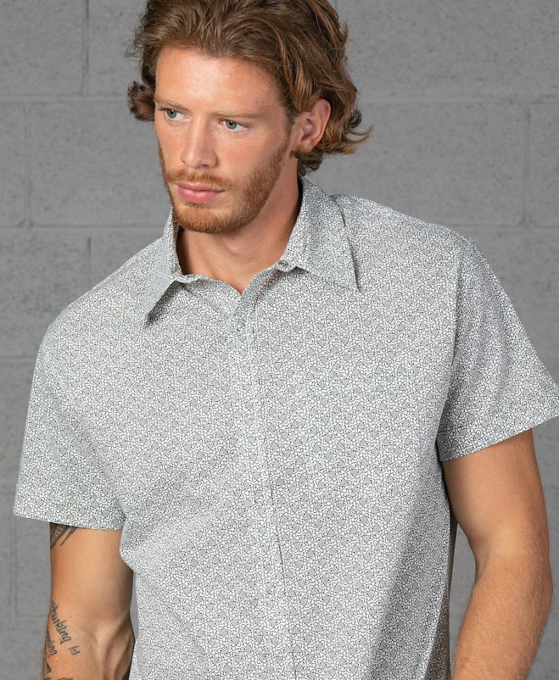 Psychedelic Men Button Down Shirt Button Up All Over Print Atom White