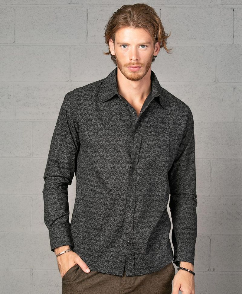 Psychedelic Long Button Up Shirt Men Black Button Down All Over Print