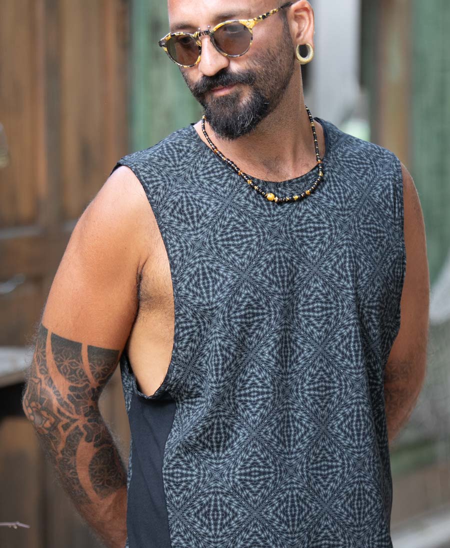 Hexagon Tank Top for men full print black