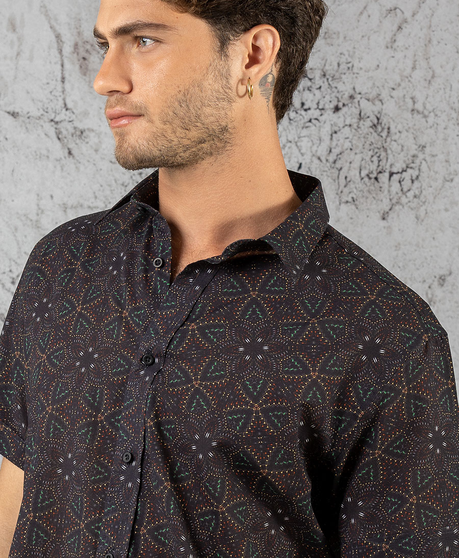 psychedelic button up shirt men short sleeve button down festival wear
