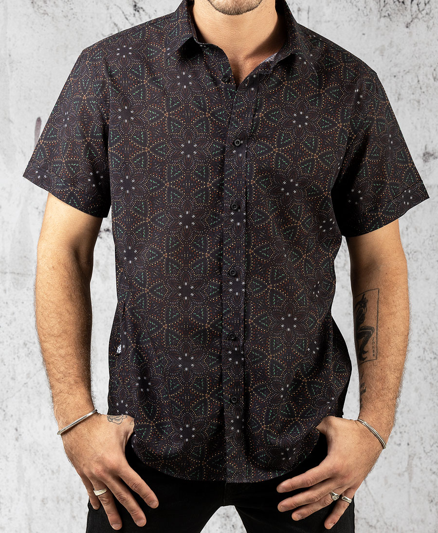 psychedelic button up shirt men short sleeve button down festival wear