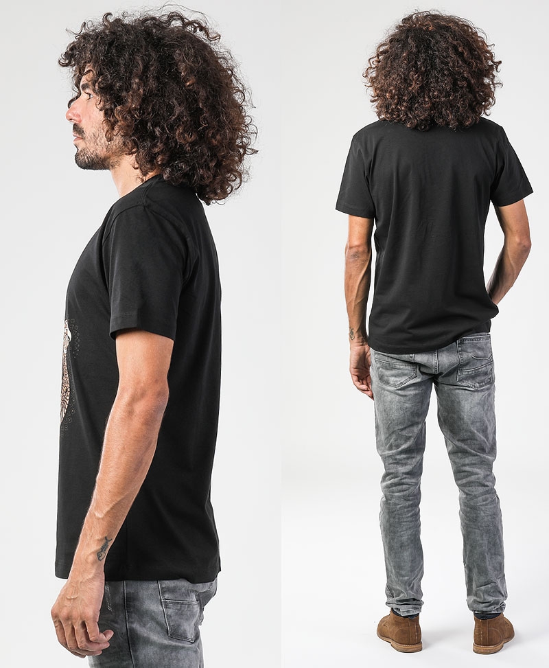 psychedelic t-shirt for man hamsa sacred geometry shirt black