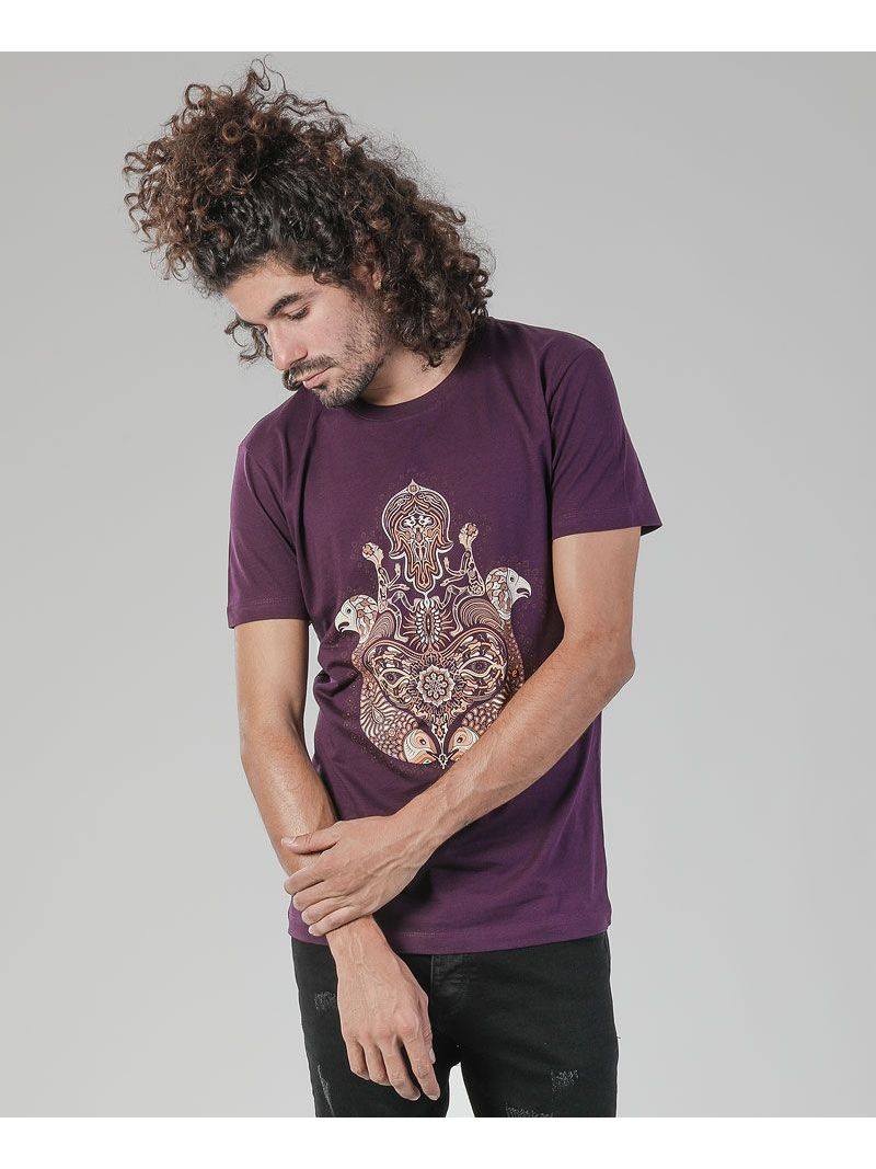 psychedelic t-shirt for man hamsa sacred geometry shirt purple